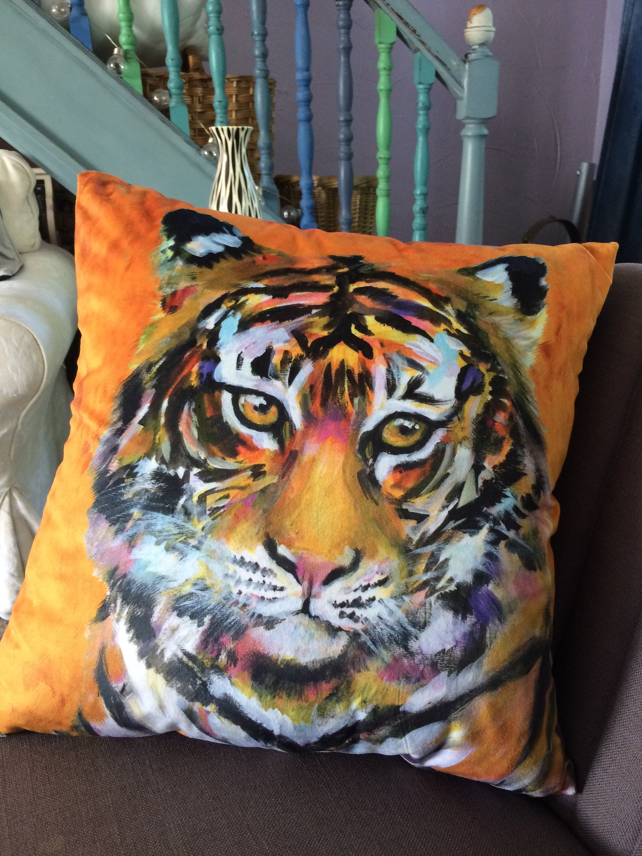 Velvet Tiger cushion cover handmade abstract art uplift any - Etsy.de