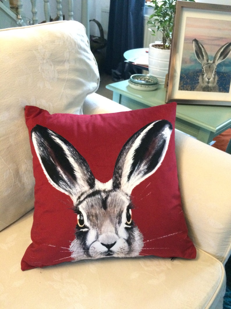 Velvet Hare Cushion Cover Rabbit Stag Handmade Country - Etsy UK