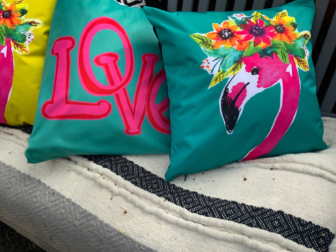 Outdoor Flamingo and Love Cushion Covers Funky Bright Colour Water ...
