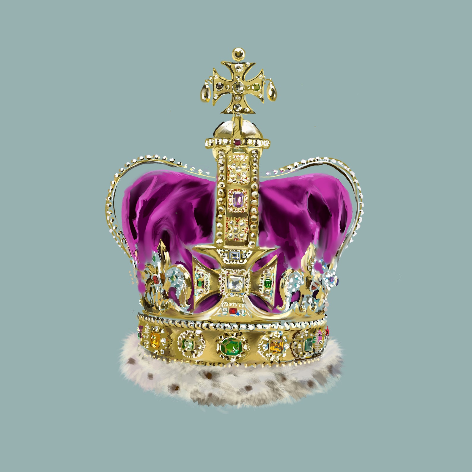 St Edwards Crown Art Print in Ermine Frame for King Charles - Etsy UK