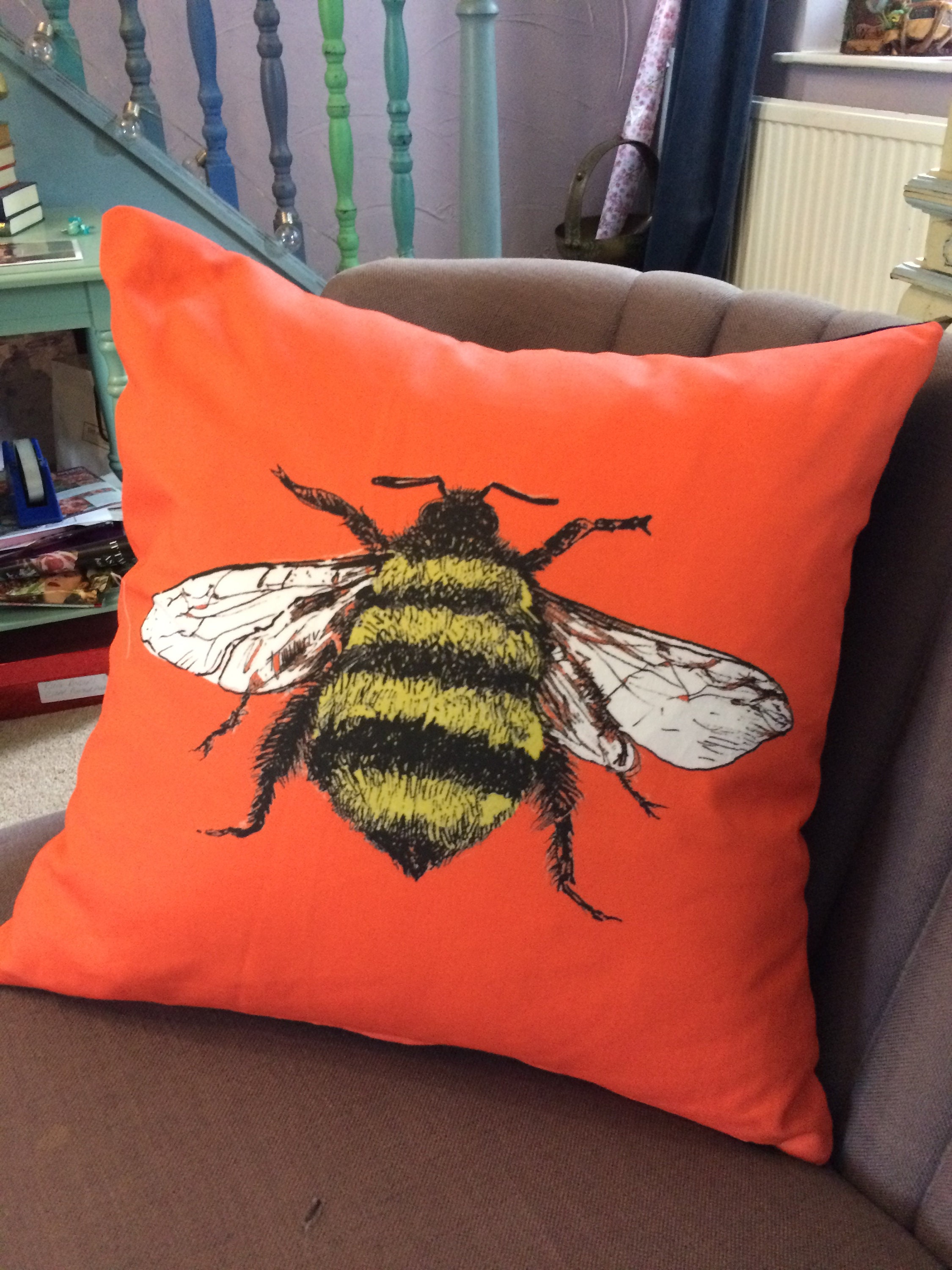 Beautiful Bee Cushion Cover Handmade in This Tangerine Orange Cotton or ...