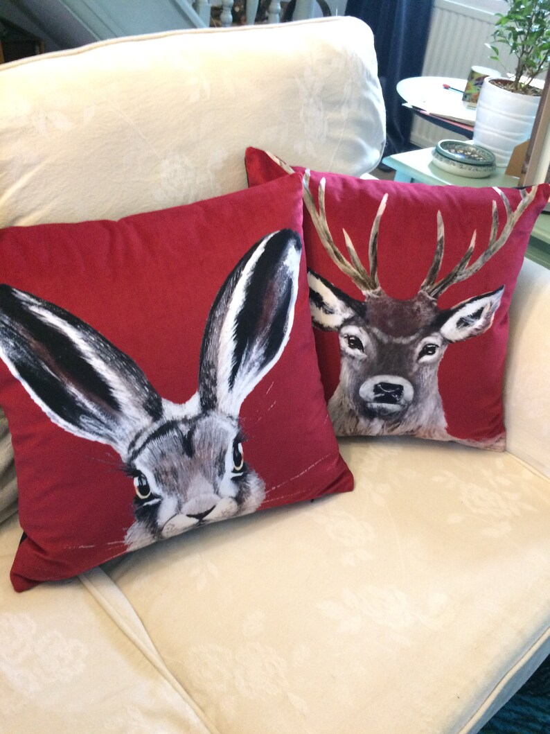 Velvet Hare Cushion Cover Rabbit Stag Handmade Country - Etsy UK