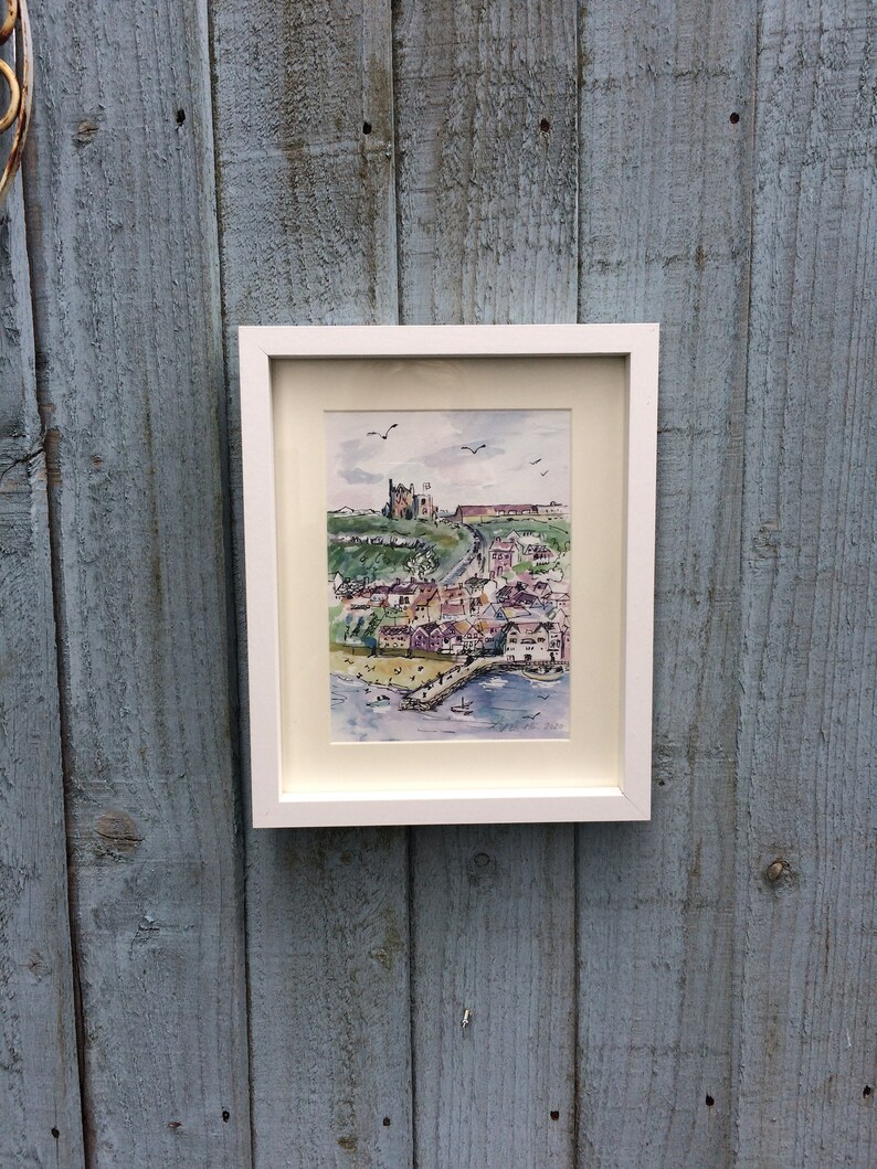 Whitby Print at Dusk Signed Framed Coastal Holiday Resort Memory to ...