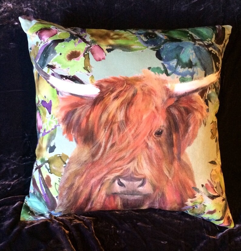 Handmade Velvet Highland Cow Cushion Cover From New Wild - Etsy