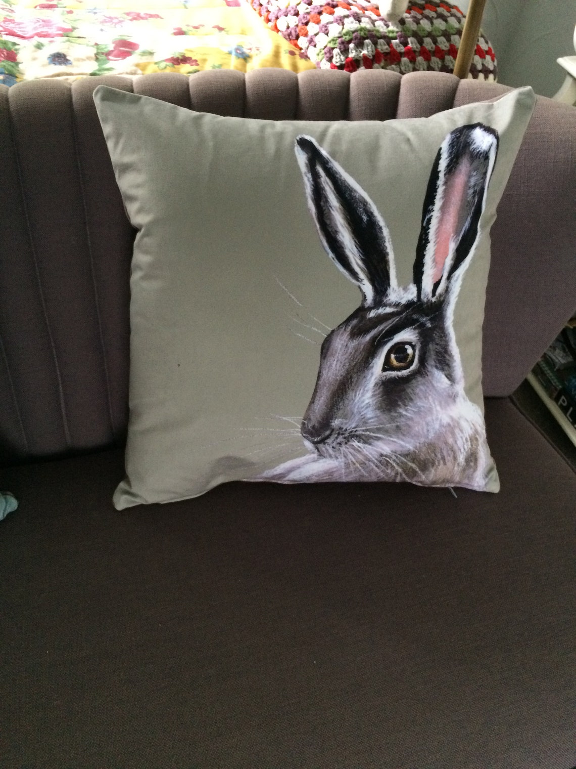 Hare Velvet Cushion Cover, Woodland Animal Pillow, Country Farmhouse ...