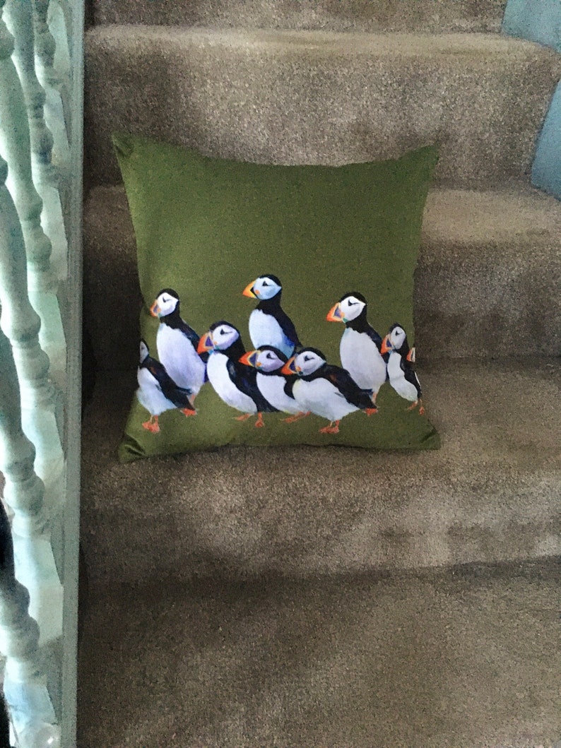 Puffin Velvet Cushion Cover, Olive Green Coastal Cottage Decor - Etsy UK