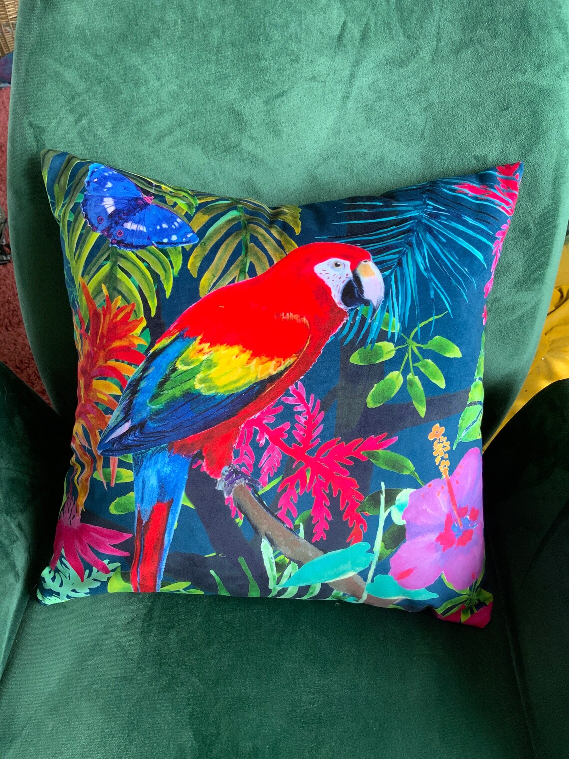 Toucan & Macaw Parrot Cushion Covers Navy Velvet Stunning - Etsy