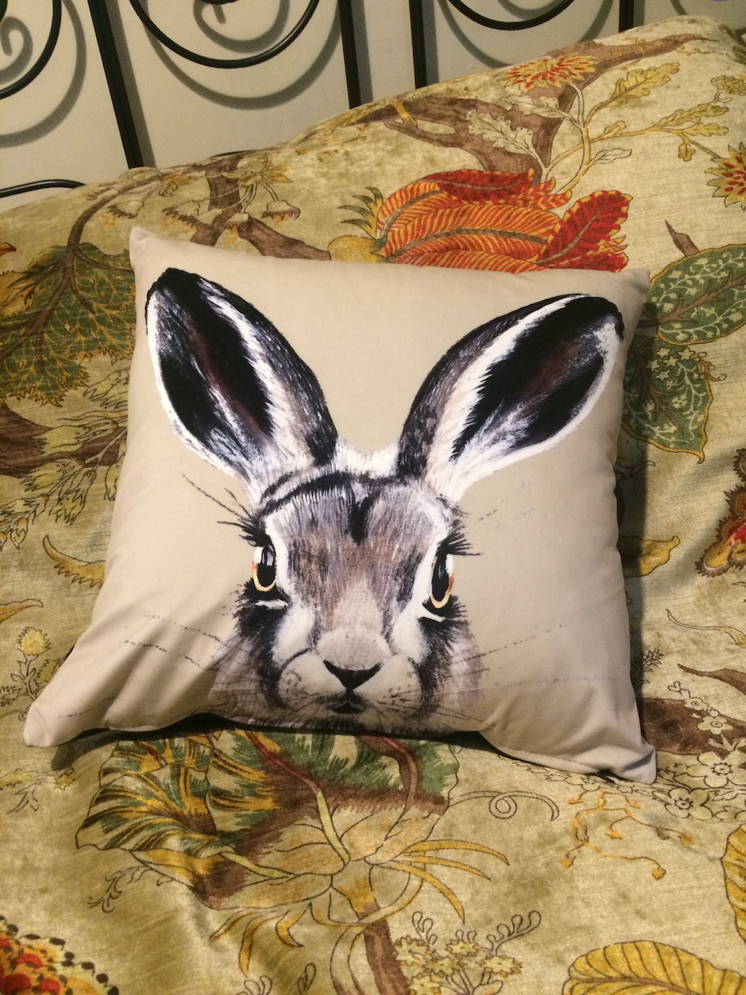 Hare Cushion Cover Handmade on Chic Stone Velvet, Uplift Any Decor ...