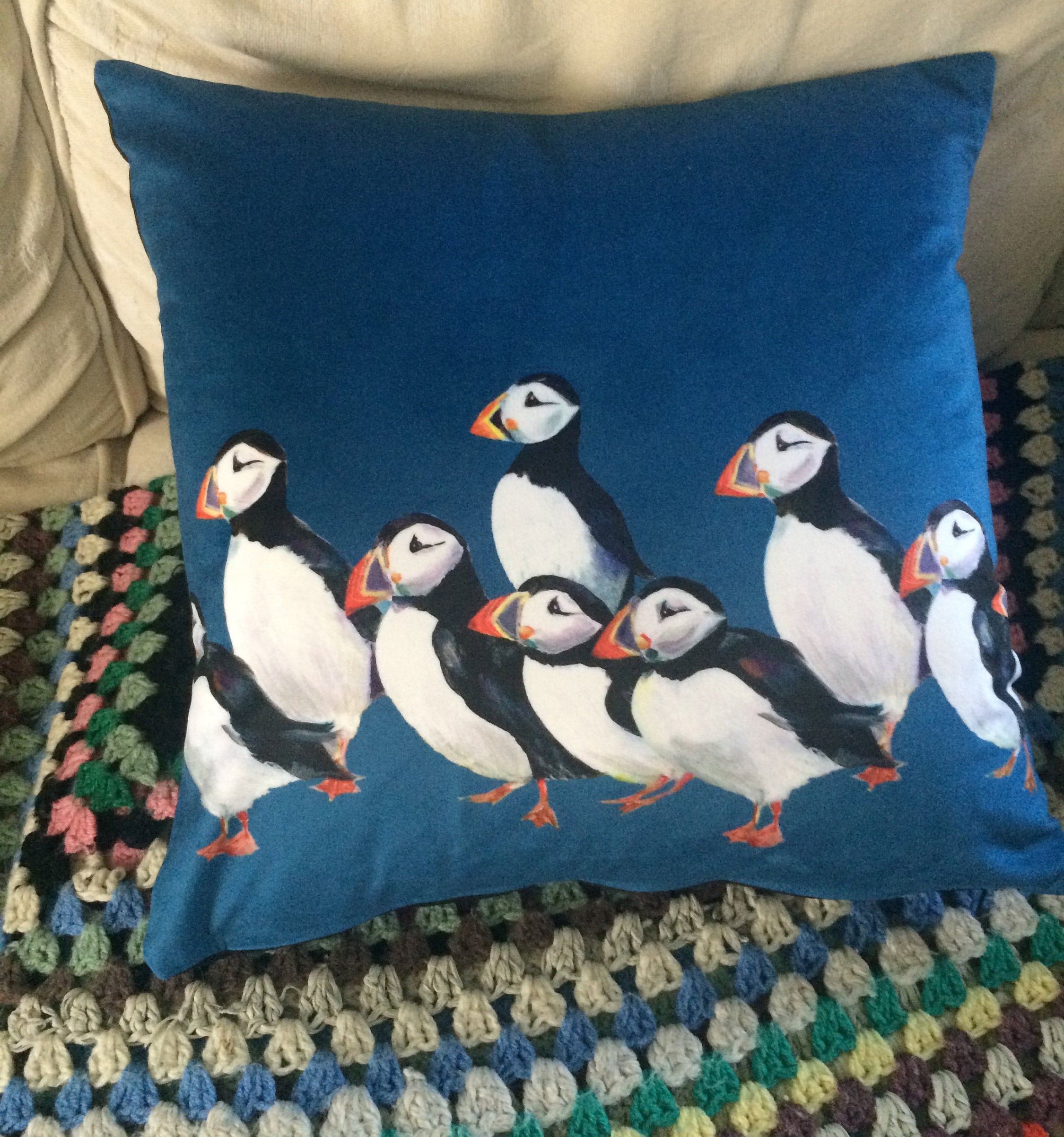 Puffin Velvet Cushion Cover, Olive Green Coastal Cottage Decor - Etsy UK