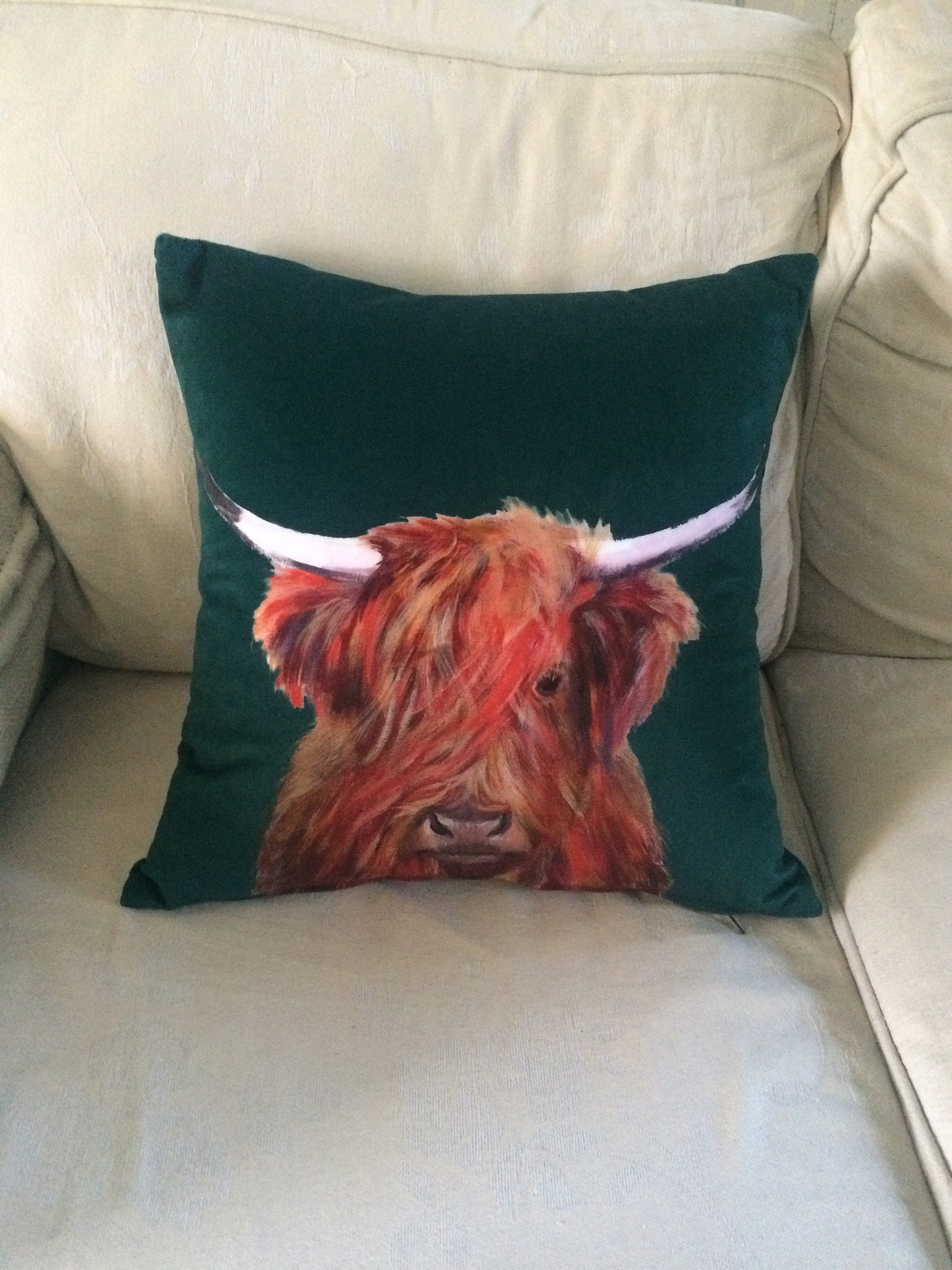 Highland Cow Cushion Cover on Dark Teal Pine Velvet Country - Etsy