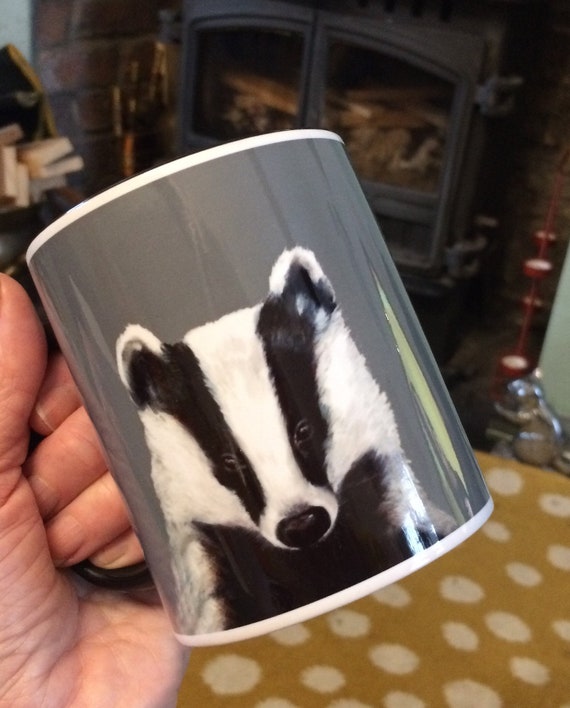 Badger Mug in Greys a Gorgeous Gift for Him Her Cottage - Etsy