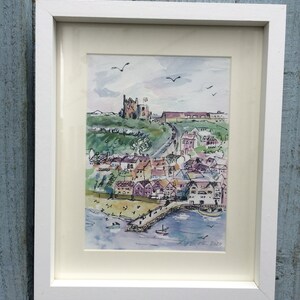 Whitby Print at Dusk Signed Framed Coastal Holiday Resort Memory to ...