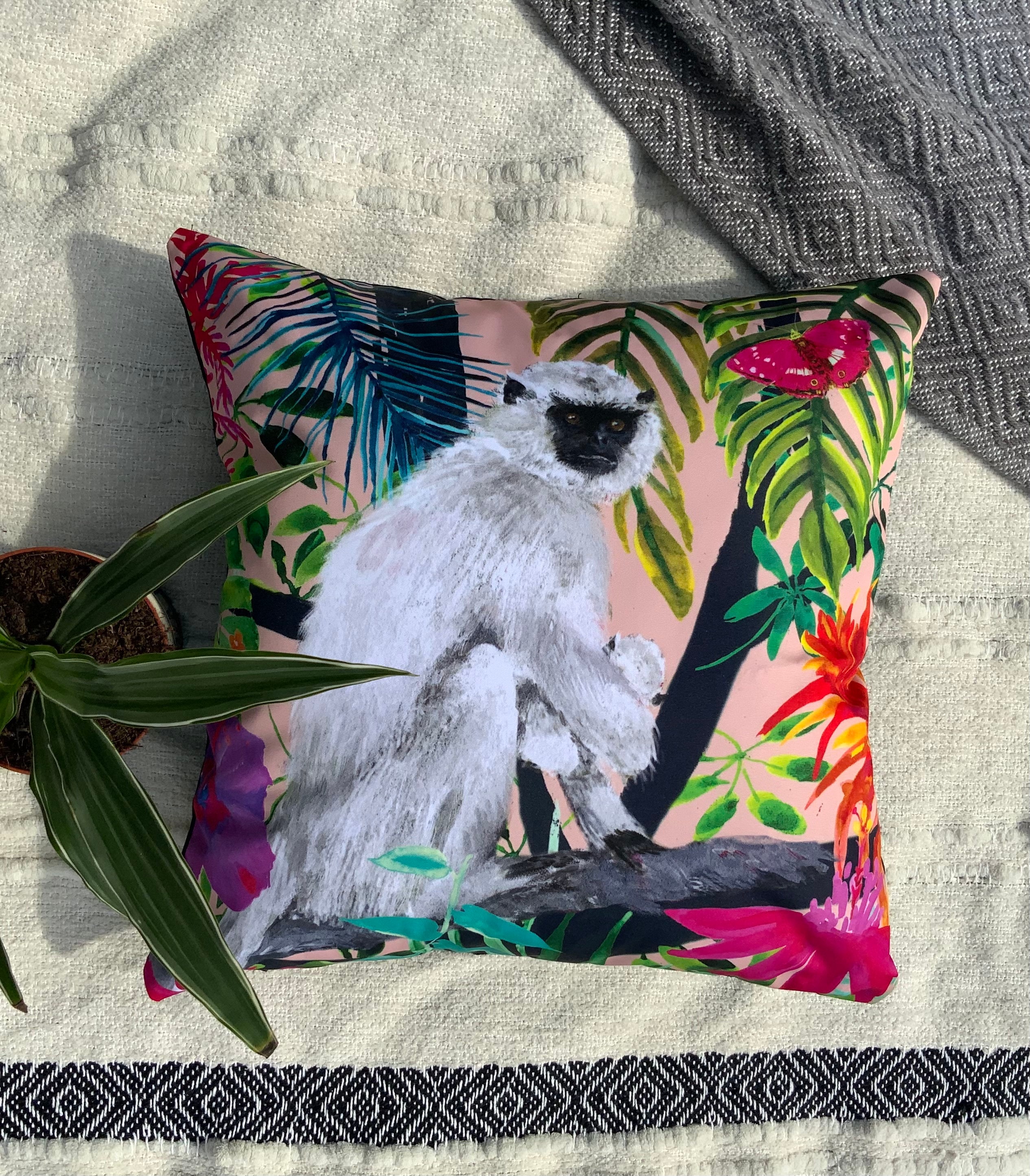 Outdoor Monkey Cushion Cover Langur Blush Pink Garden - Etsy Singapore