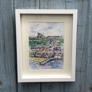 Whitby Print at Dusk Signed Framed Coastal Holiday Resort Memory to ...