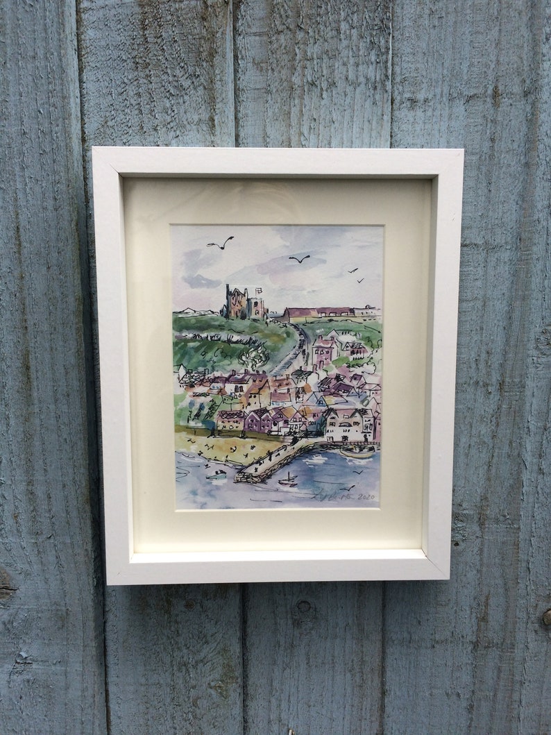 Whitby Art Print: Signed Coastal Watercolour Painting, Framed Seaside ...