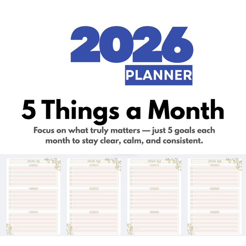 2026 Planner | Minimalist Yearly Planner | Monthly Organizer ...