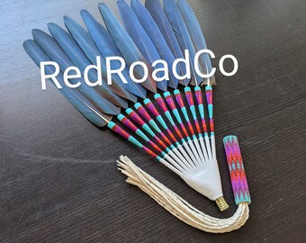 Beautiful Rare Hyacinth Macaw Feather Fan, NAC, Native American Church ...