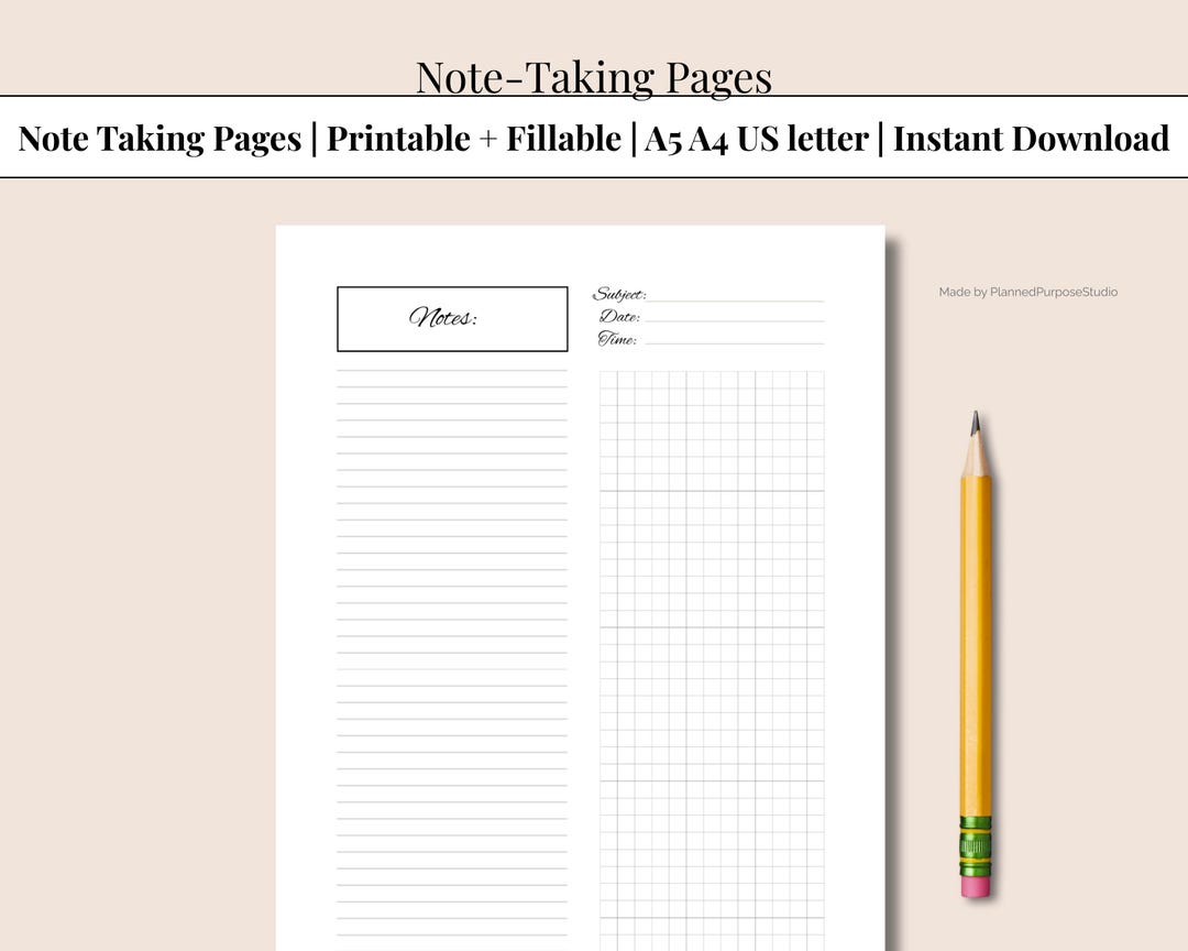 Half Grid & Half Lined Note Taking Printable | Study Notes, Bullet ...