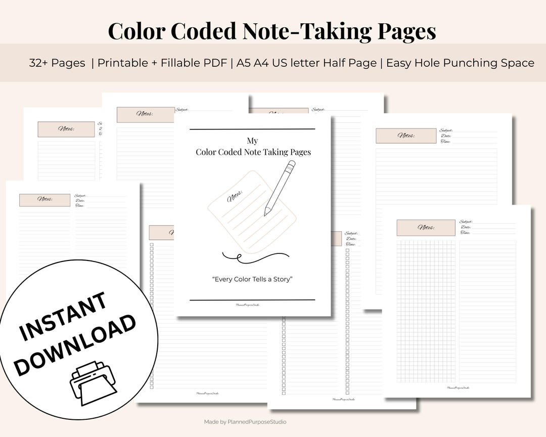 Light Orange Color Coded Note-taking Bundle | Printable & Fillable PDF ...