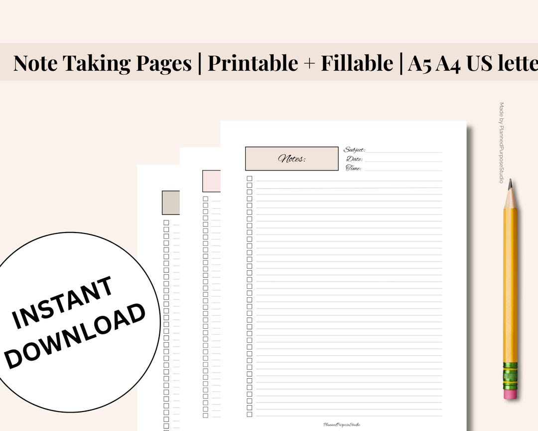 Checkbox Lined Page Printable | To-do List & Notes Digital Download ...