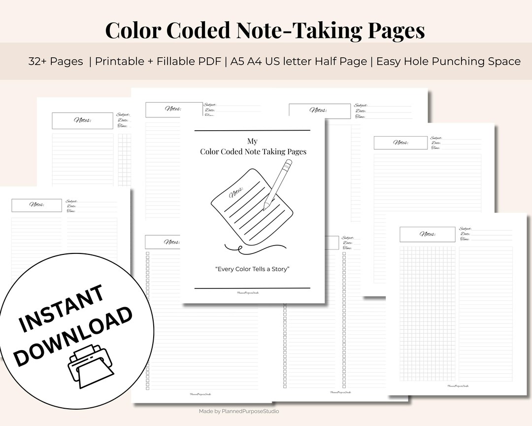 Black and White Color Coded Note-taking Bundle | Printable & Fillable ...