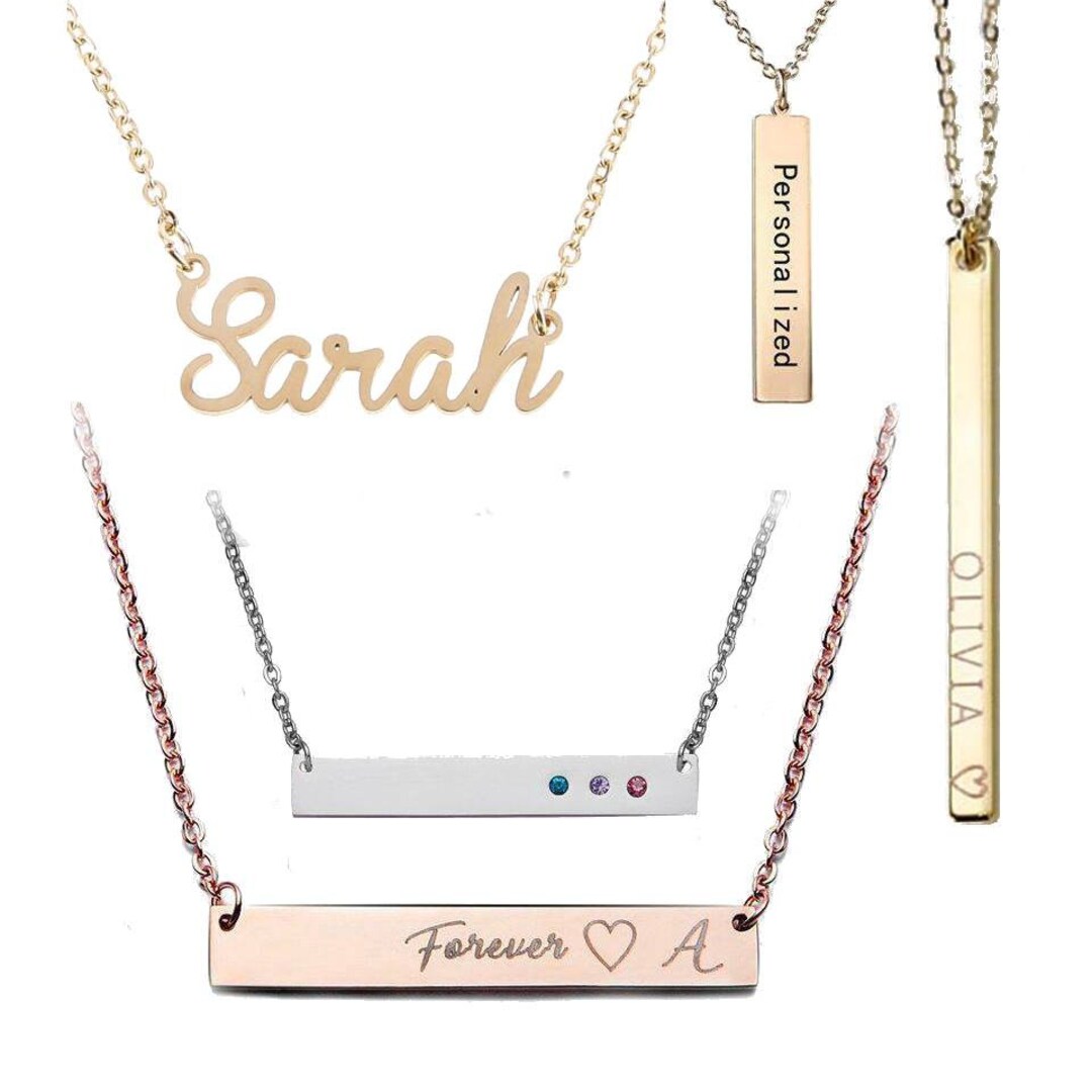 CUSTOM MADE - Name Plate Pendants Plain or With or Without Cz or ...