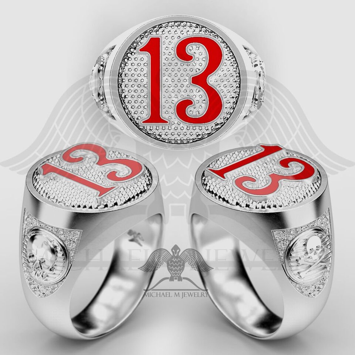 Lucky Number 13 Skull ring .925 Sterling Silver Custommade - Etsy France