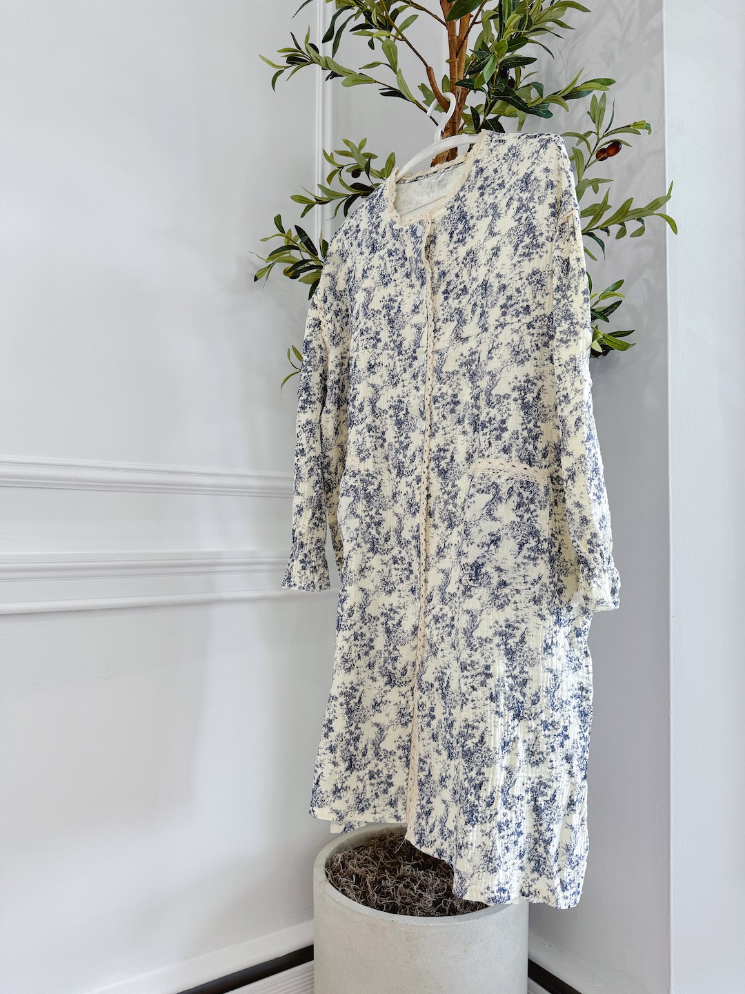 Cotton Gauze Loose Fit Pajama Dress, Cute Comfy French Sleepwear ...