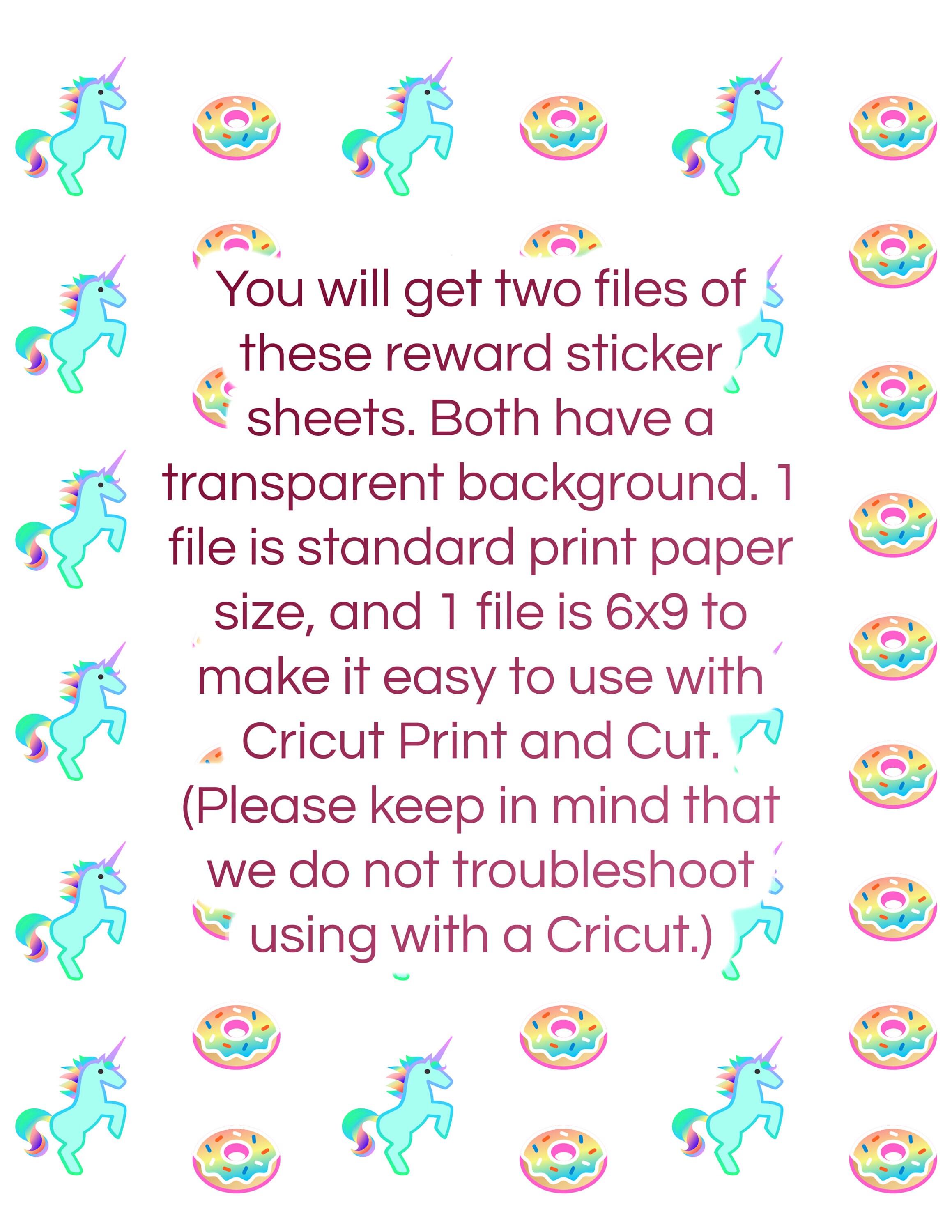 Unicorns and Doughnuts Printable Reward Chart With Sticker Sheet Files ...