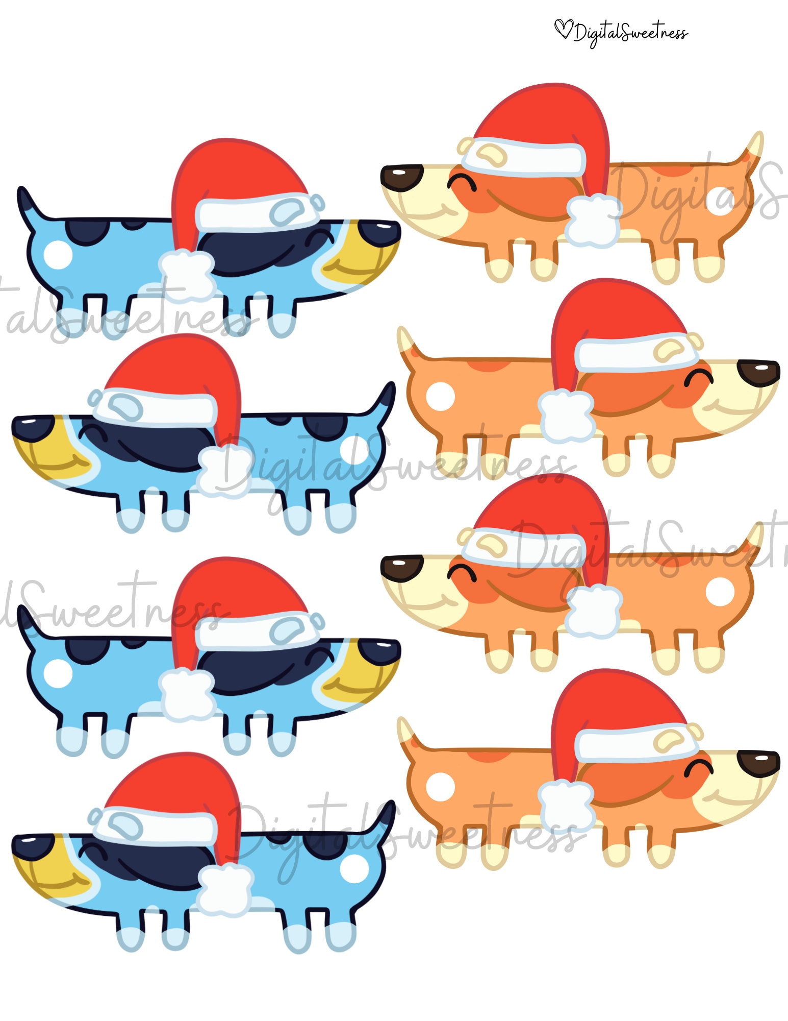 Handdrawn Santa Bluey and Bingo Longdog Christmas Present Tags | Bluey ...