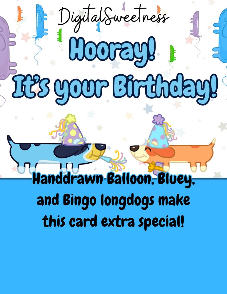 Bluey-themed Birthday Card | 4x6 | Digital Download | PNG File - Etsy
