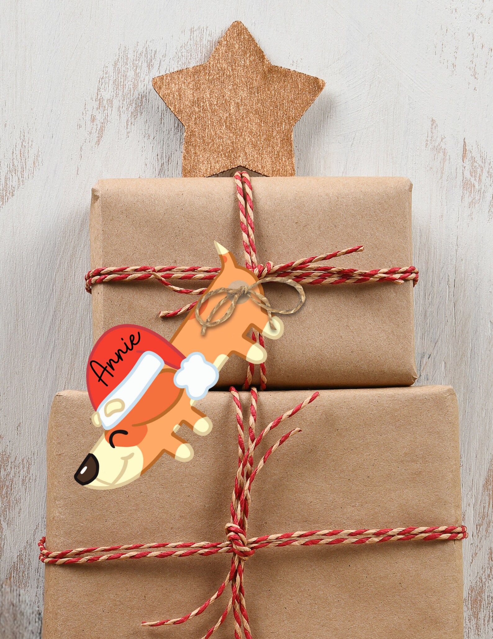 Handdrawn Santa Bluey and Bingo Longdog Christmas Present Tags | Bluey ...