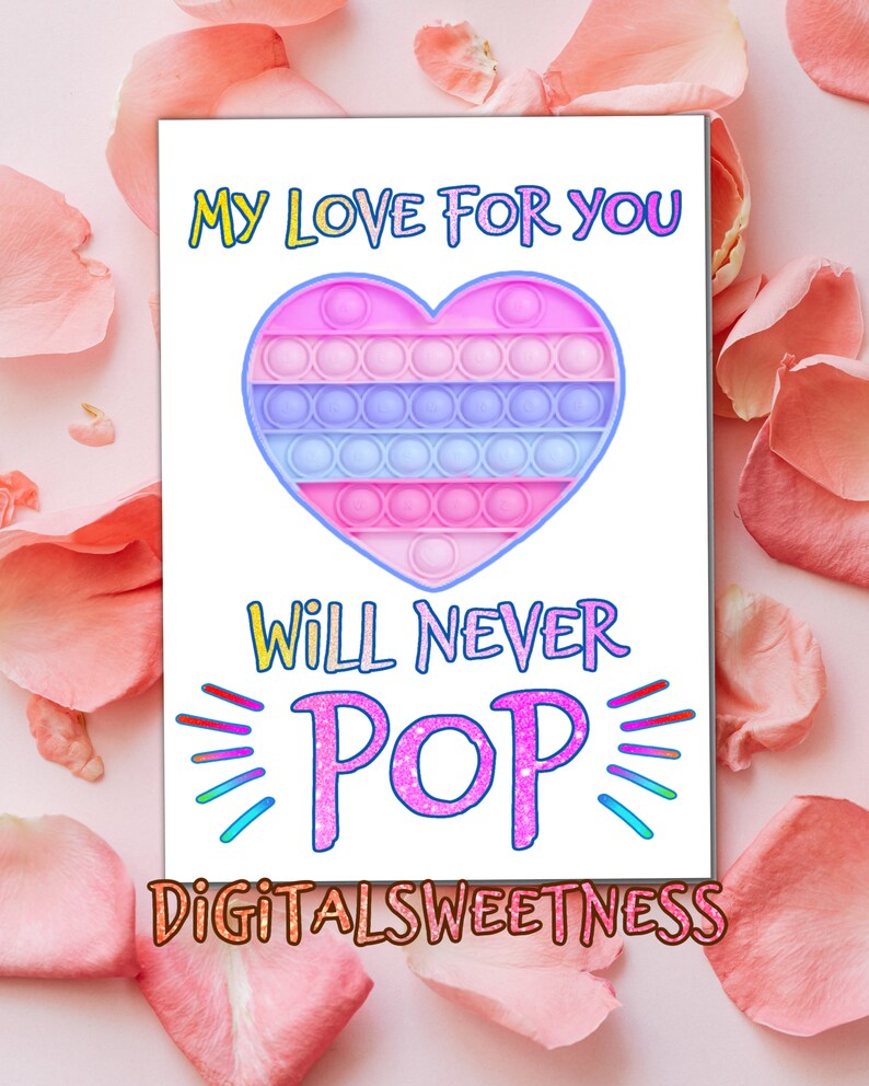 Pop It Fidget Valentine's Day Cards Printable 5x7 Digital Files Blank ...