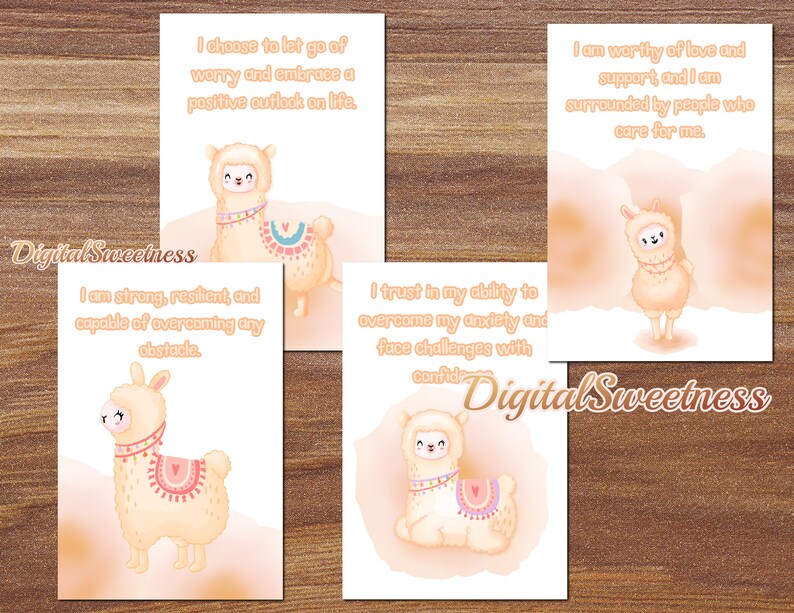 Llama Anxiety Positive Affirmation Cards 4 4x6 Cards Printable PNG ...