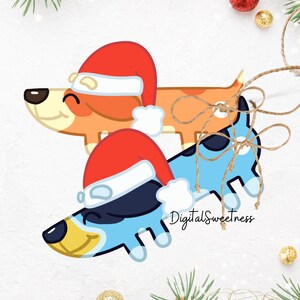 Handdrawn Santa Bluey and Bingo Longdog Christmas Present Tags | Bluey ...