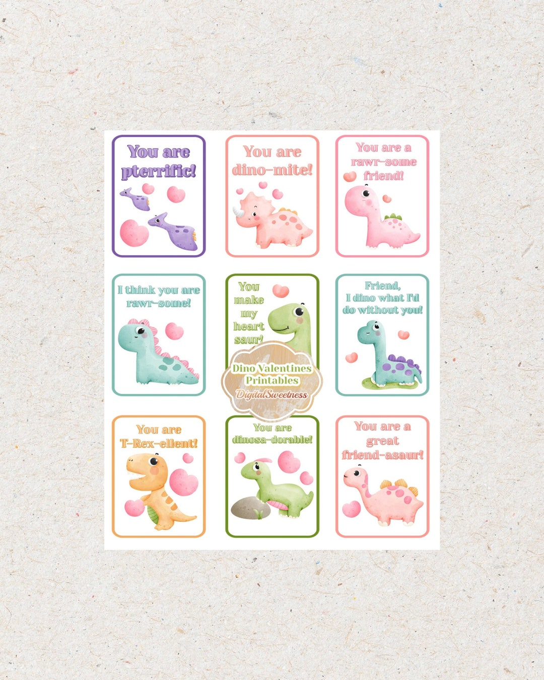 Dinosaur Pun Valentines Bright Colors Printable Punny Valentines for ...