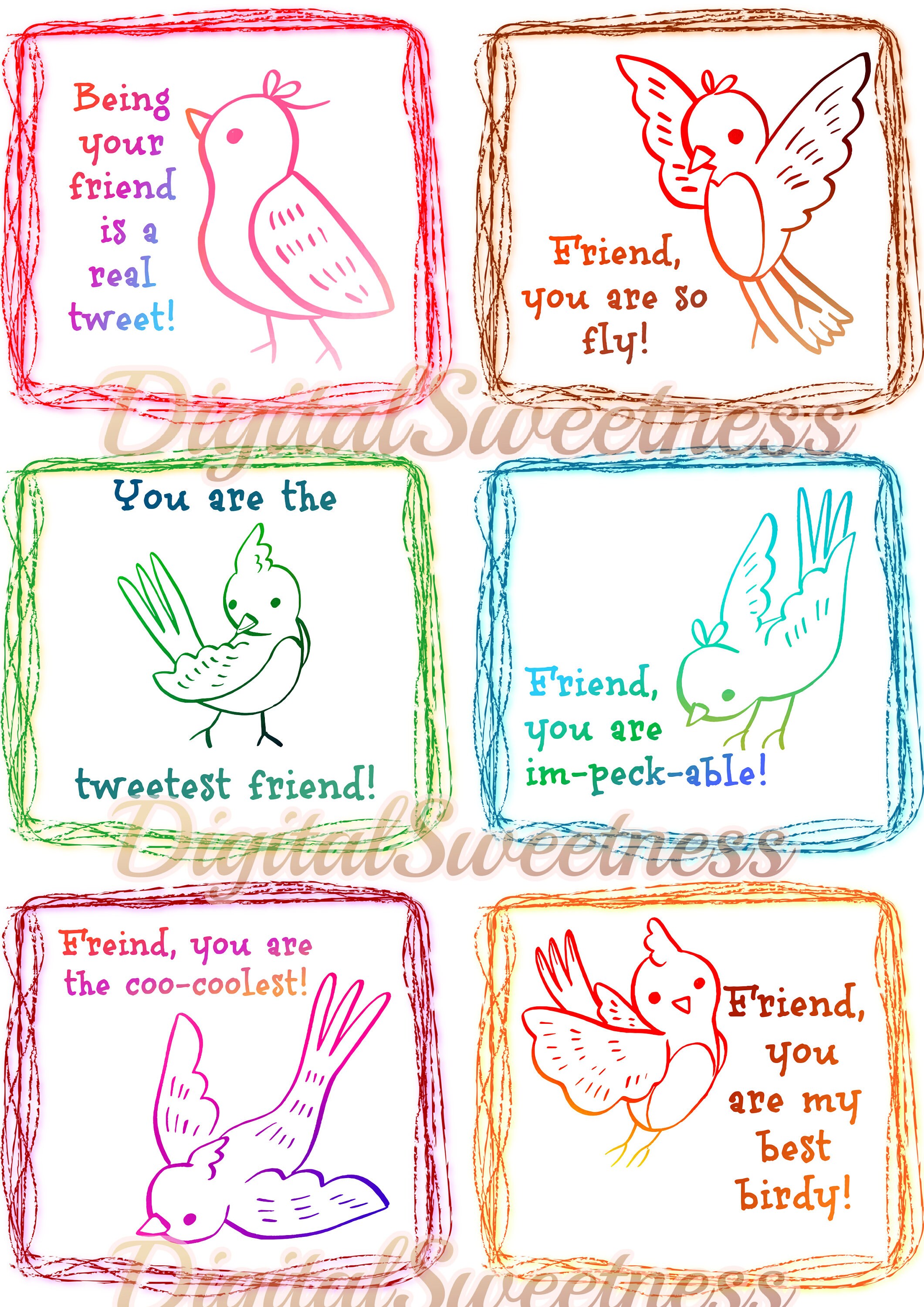 Bird Pun Valentines - Bright Colors - Printable Punny Valentines for ...