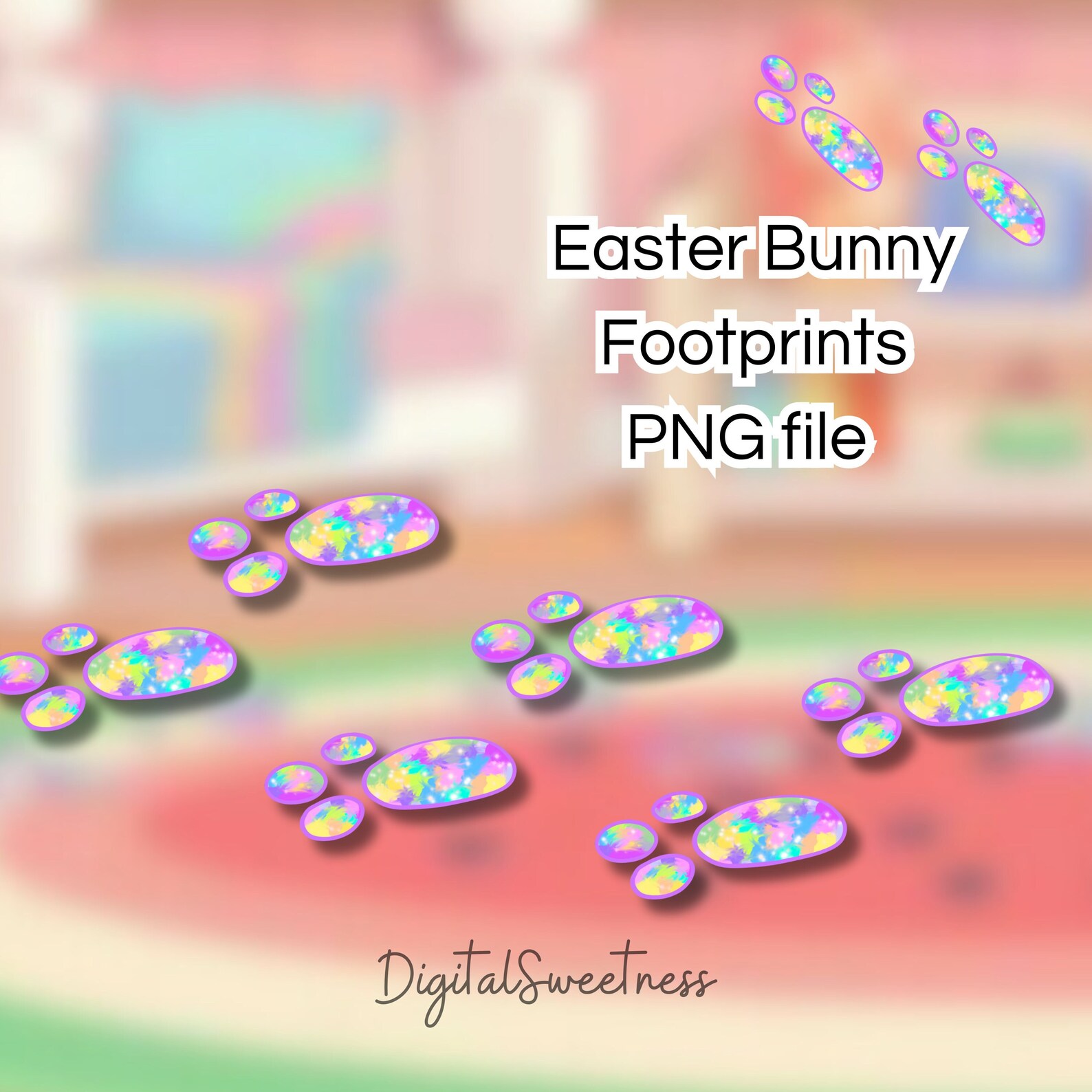 Hand Drawn Easter Bunny Footprints Bluey Inspired Bedroom Art | Cartoon ...