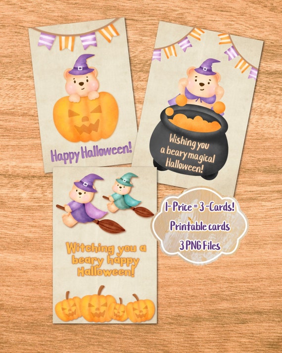 Teddy Bear Halloween Cards for Kids 3 PNG Files 4x6 Cards - Etsy