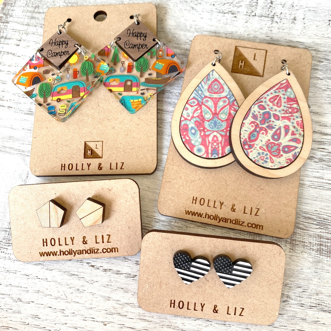 Earring Card Template for Wood or Paper, SVG File, Laser File - Etsy