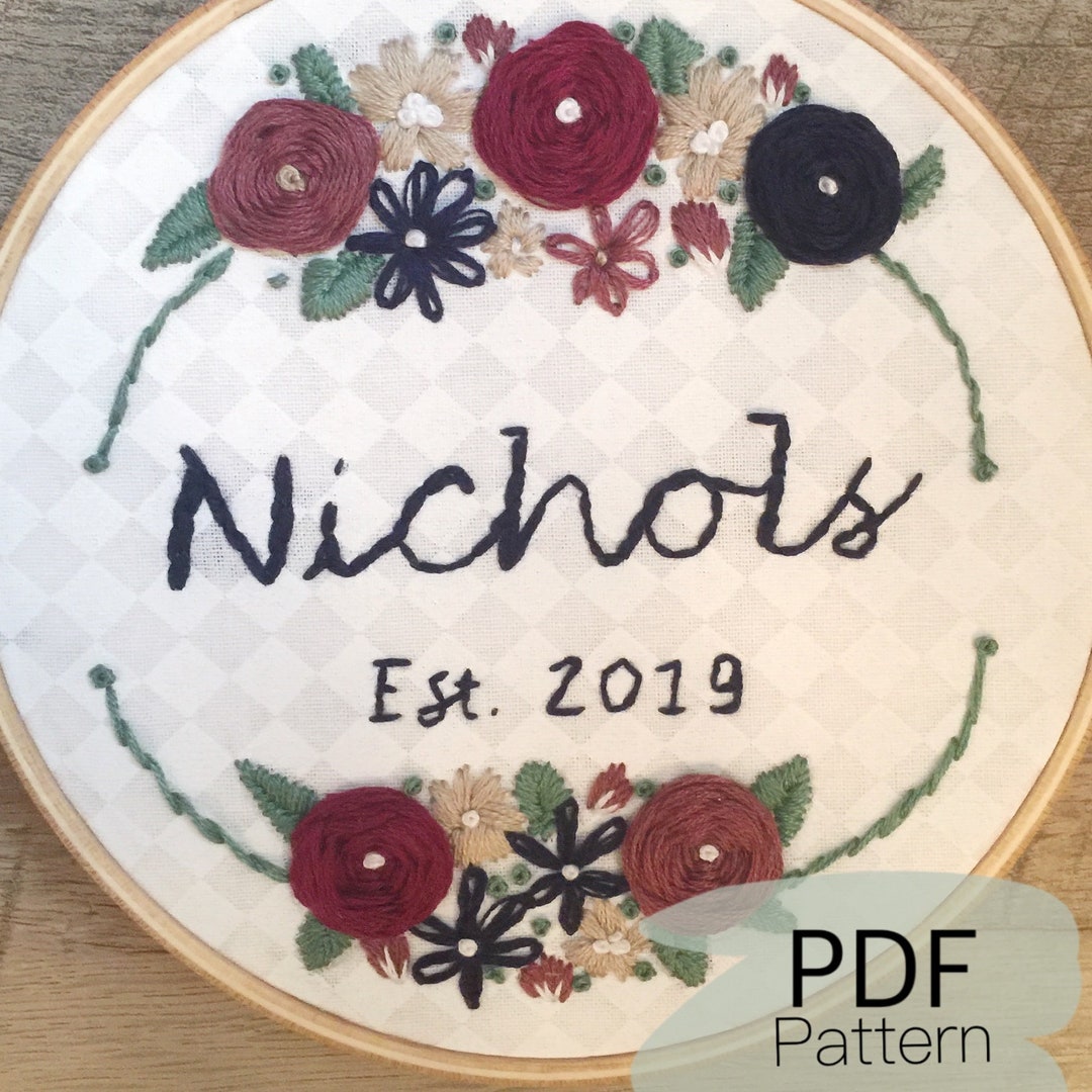 Custom Wedding Last Name PDF Embroidery Pattern / Personalized Wedding ...