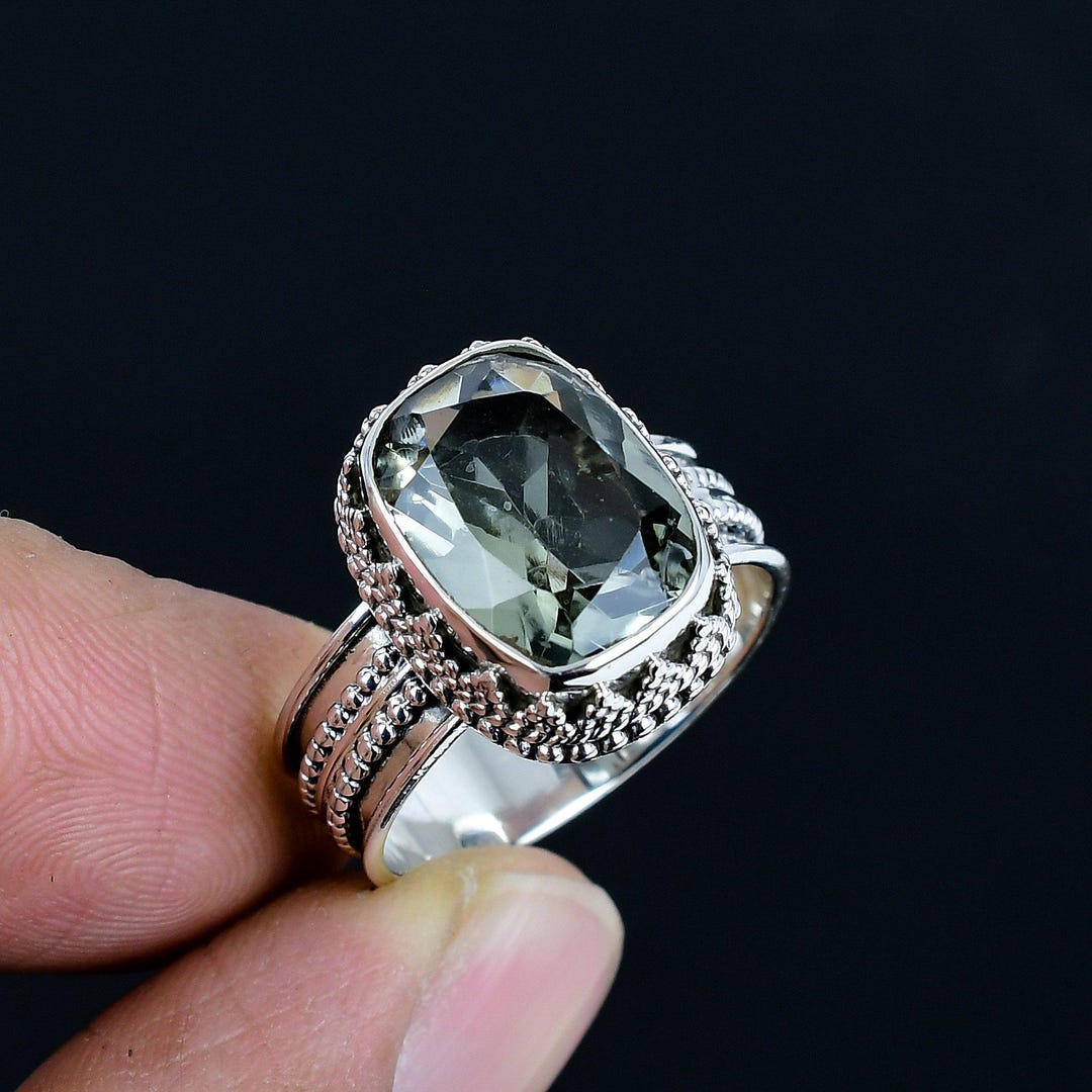 Green Amethyst Gemstone Ring || 925 Sterling Silver || Faceted ...