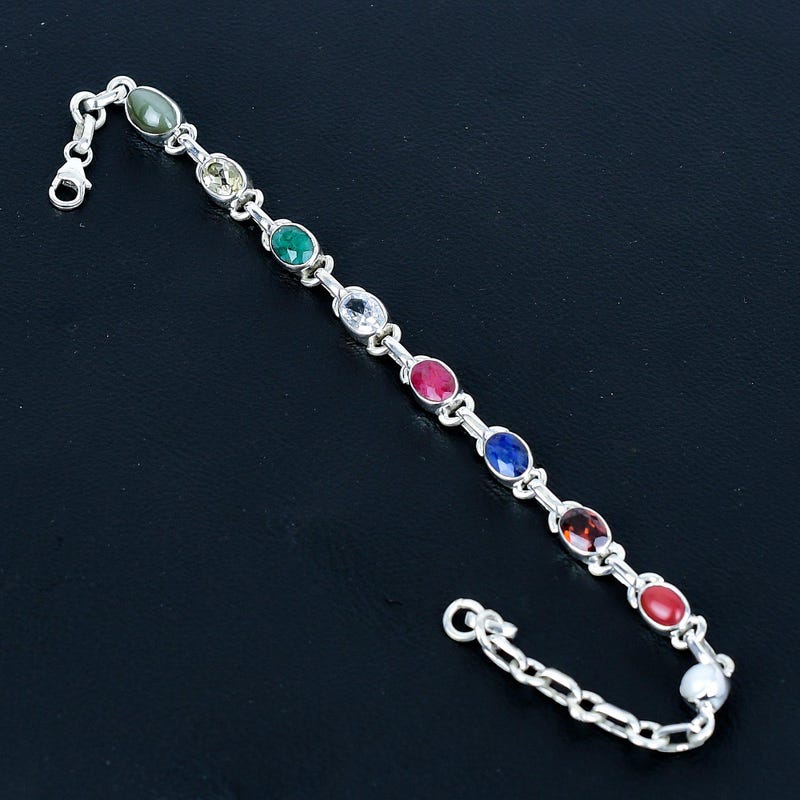 Navaratna Bracelet Silver - Etsy