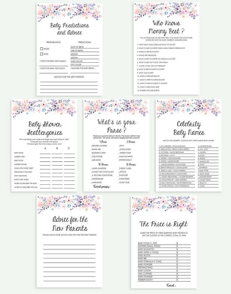 Floral Baby Shower Games Printable Celebrity Baby Name Game Baby Shower ...
