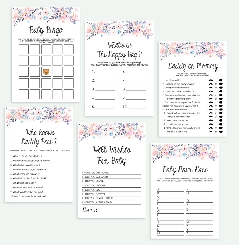 Floral Baby Shower Games Printable Celebrity Baby Name Game Baby Shower ...