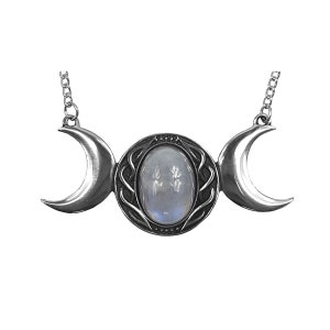 Triple Moon Necklace | Made in Cornwall | Rainbow Moonstone and Pewter ...