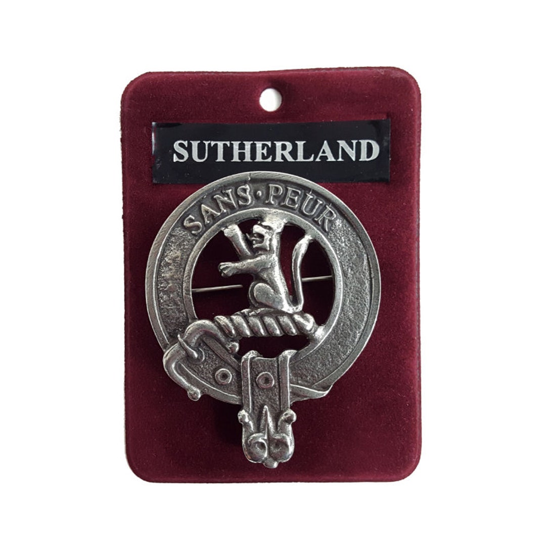 Sutherland Cap Badge - Pewter Clan Crest Badge - Gaelic Themes Cap ...