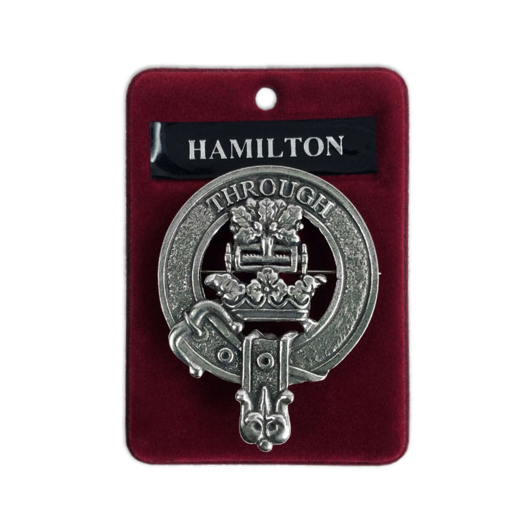 Hamilton Cap Badge - Pewter Clan Crest Badge - Gaelic Themes Cap Badge ...