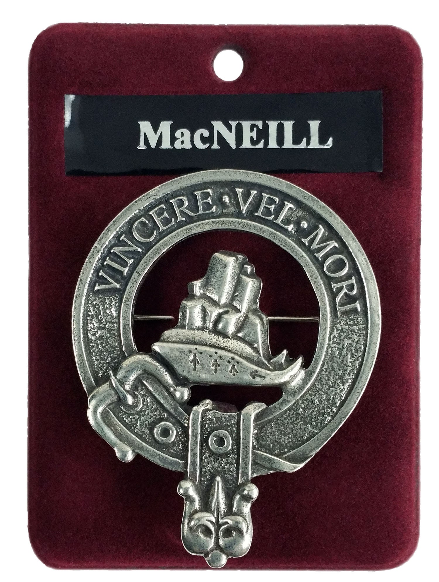 Macneill Cap Badge - Pewter Clan Crest Badge - Gaelic Themes Cap Badge ...