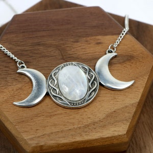 Triple Moon Necklace | Made in Cornwall | Rainbow Moonstone and Pewter ...